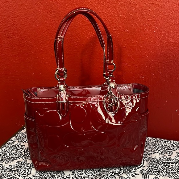 Coach | Bags | Coach Embossed Maroon Patent Leather Sexy Tote | Poshmark